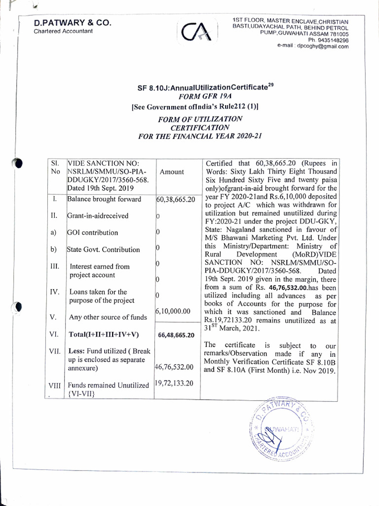 SF 8.10J Annual Utilization Certificate FY-2020-21 | PDF | Balance ...