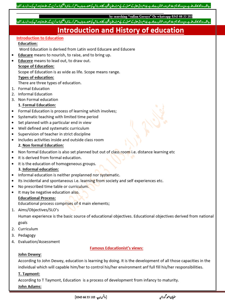 Introduction and History of Education | PDF | Prophets And Messengers ...