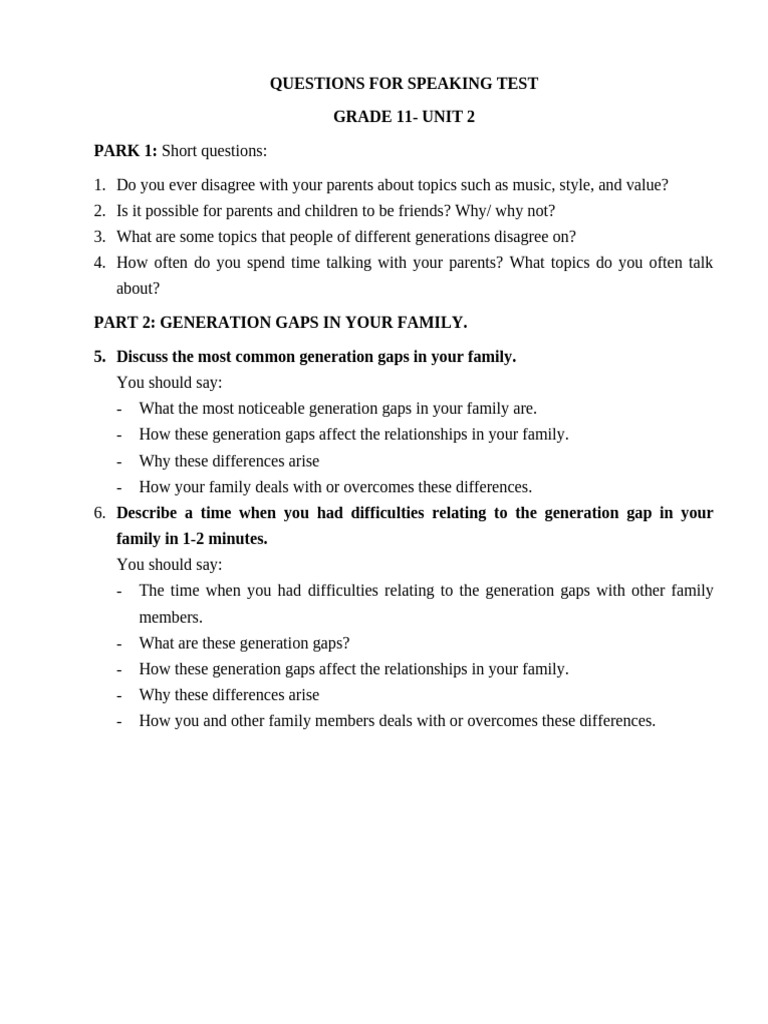 Questions For Speaking Test | PDF