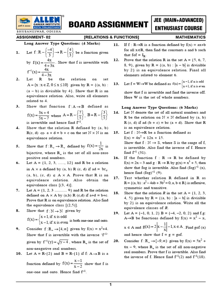 02. Rev-Assign-02 Board Relations & Functions Sc 19.10.2024 | PDF | Mathematics | Geometry