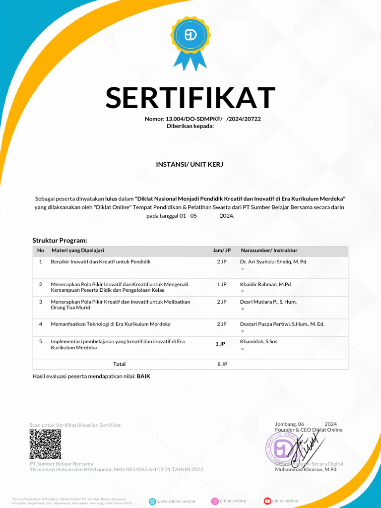 Sertifikat Sri 8JP 1 | PDF