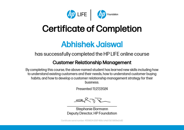 Customer Realtionship Management Certificate | PDF