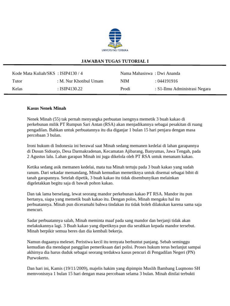 Jawaban Tugas Tutorial I | PDF