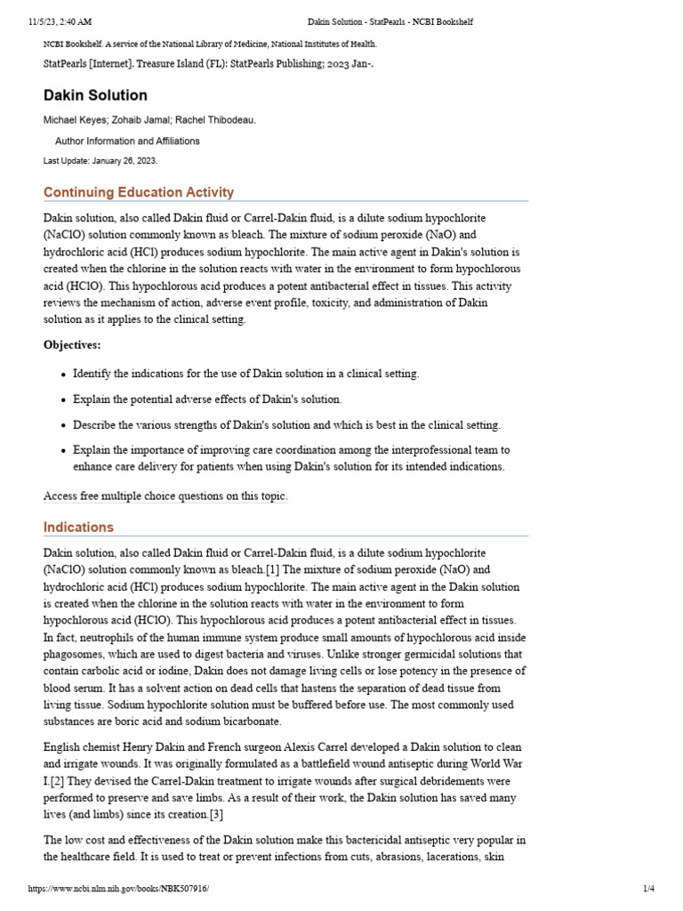 Indications for Dakin Solution Use | PDF | Wound | Medical Specialties