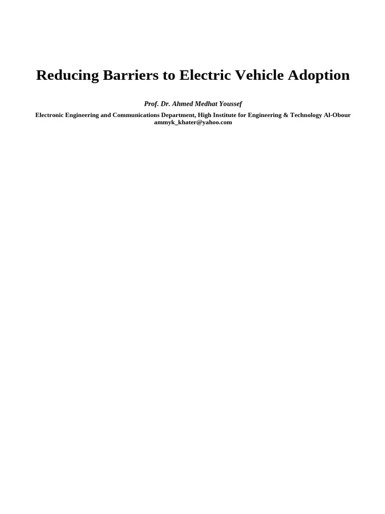 Obour Paper Reducing Barriers To Electric Vehicle Adoption | PDF | Electric Motor | Brake
