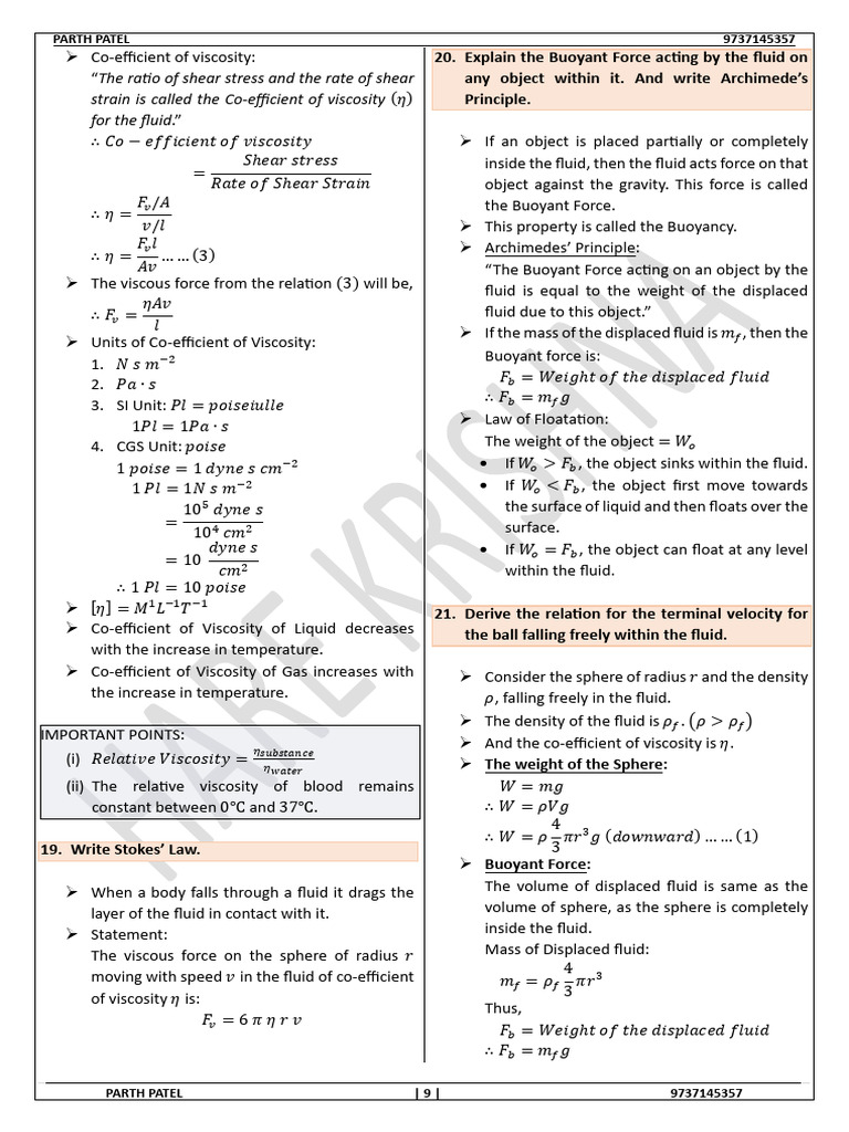 Mechanical Properties of Fluid Theory-1 | PDF | Buoyancy | Surface Tension