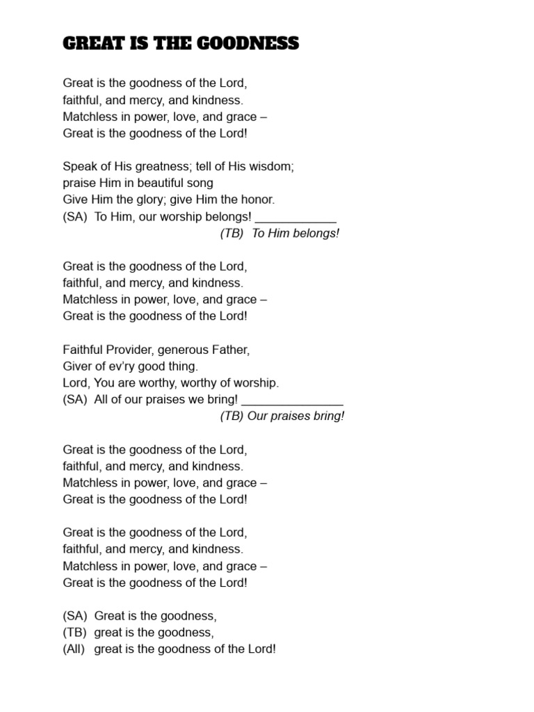 Great is the Goodness of the Lord | PDF