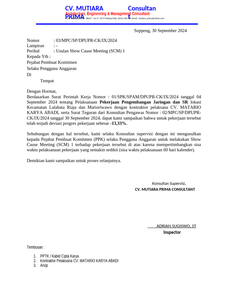 Usulan Show Cause Meeting 1 | PDF
