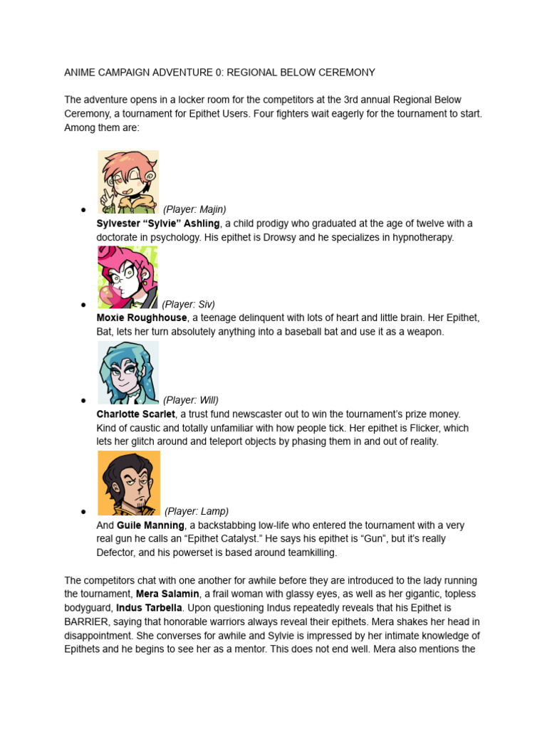 Anime Campaign - Adventure 0 Recap | PDF