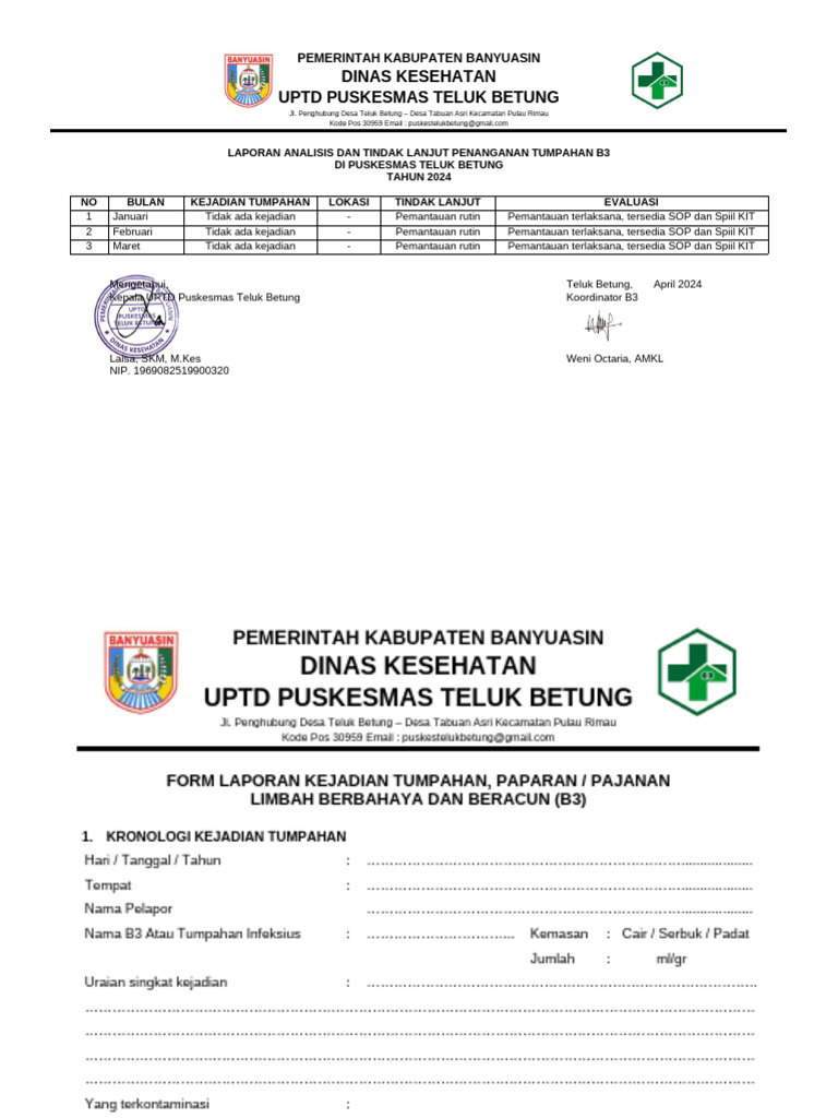 1.4.3.d Form Pelaporan Kejadian Tumpahan Atau Pajanan Bahan B3 Dan ...