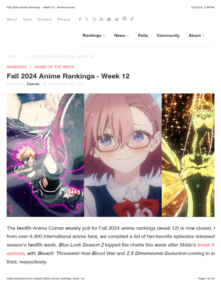 Fall 2024 Anime Rankings: Week 12 | PDF | Anime And Manga