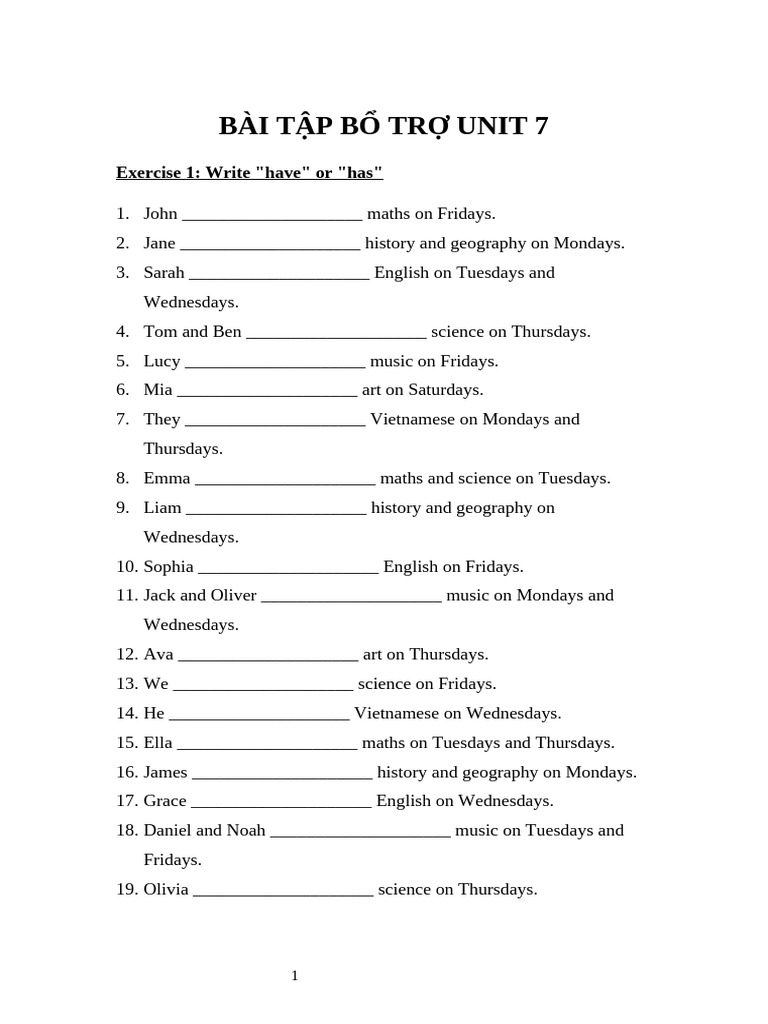 BÀI TẬP BỔ TRỢ UNIT 7 | PDF