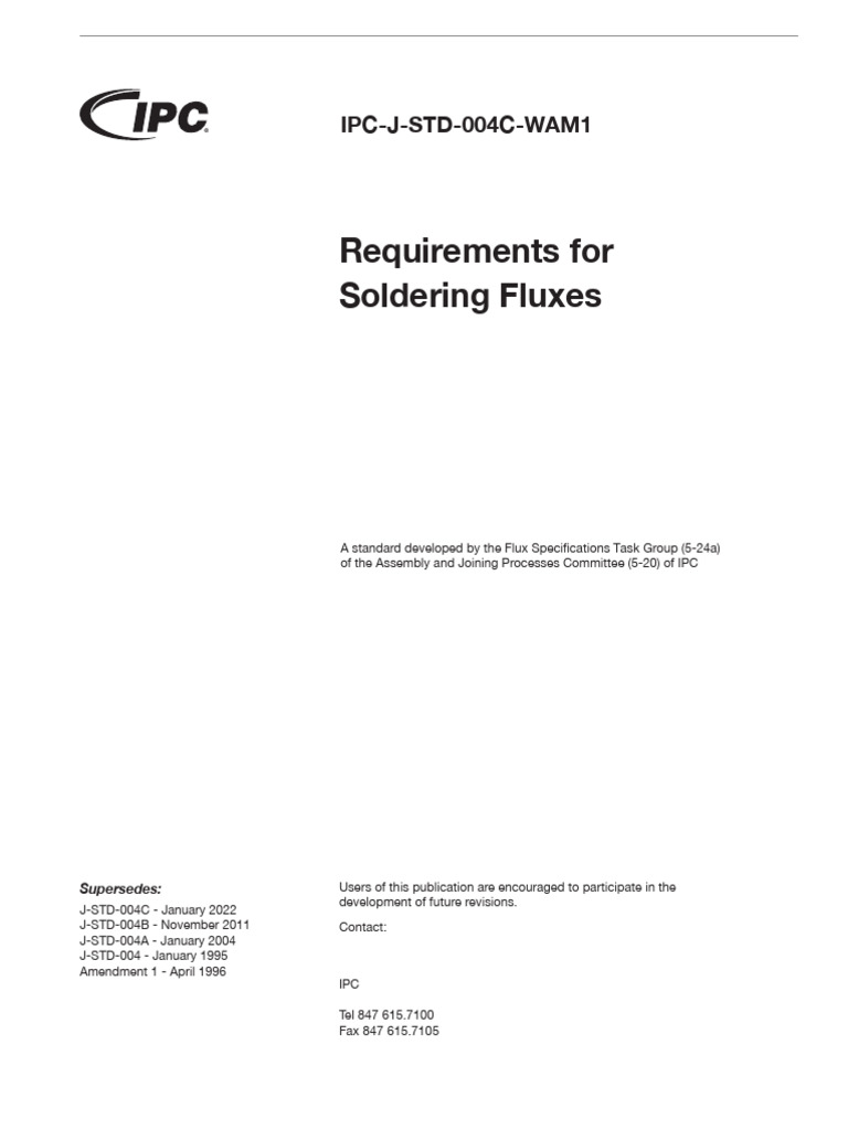 Ipc-J-Std-004c Wam1 - Toc | PDF | Soldering | Solder