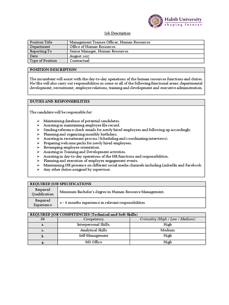 HR Management Trainee Role | PDF