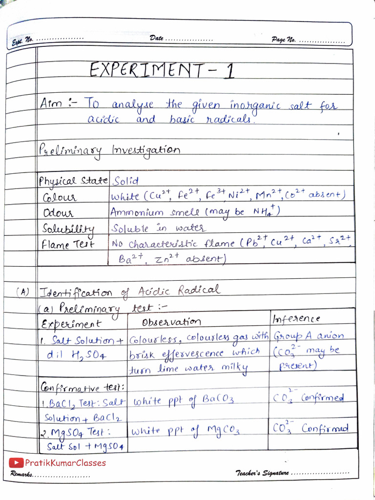 Chemistry Practical File - Pratik Kumar Classes | PDF