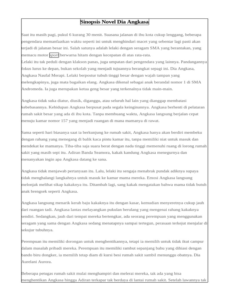 Sinopsis Novel Remaja: Dia Angkasa | PDF