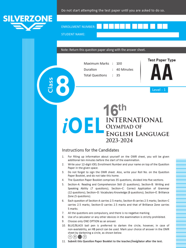 IOEL Previous Year Paper 8th | PDF | Grammar | Semantic Units