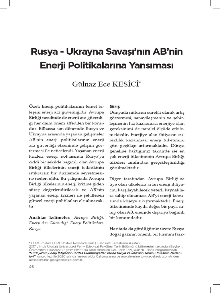 Rusya - Ukrayna Sava - N - N AB - Nin Enerji Politikalar - Na Yans - Mas - ( | PDF