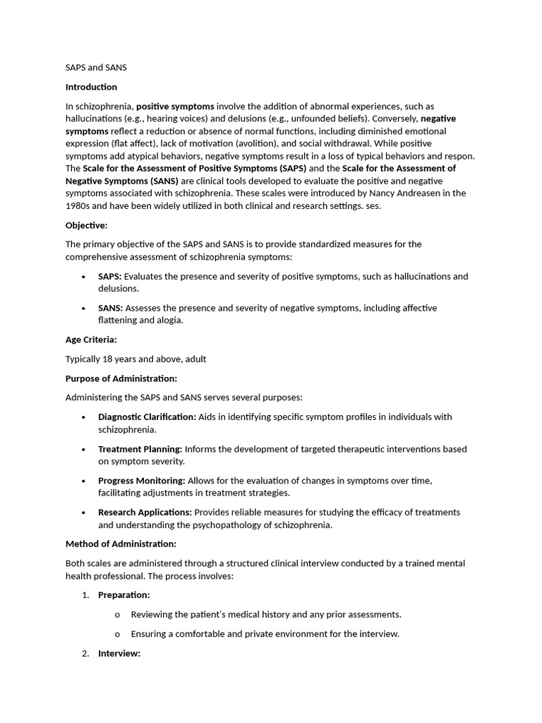 SAPS and SANS | PDF | Schizophrenia | Mental Health