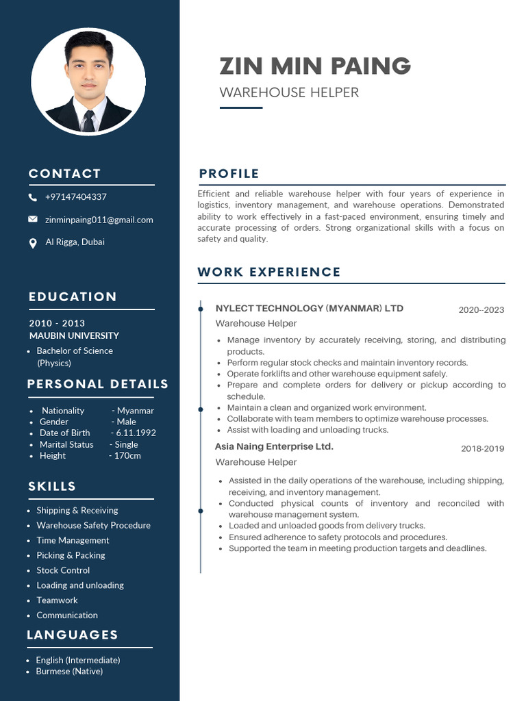 Zin Min Paing Warehouse Helper | PDF | Warehouse | Supply Chain Management