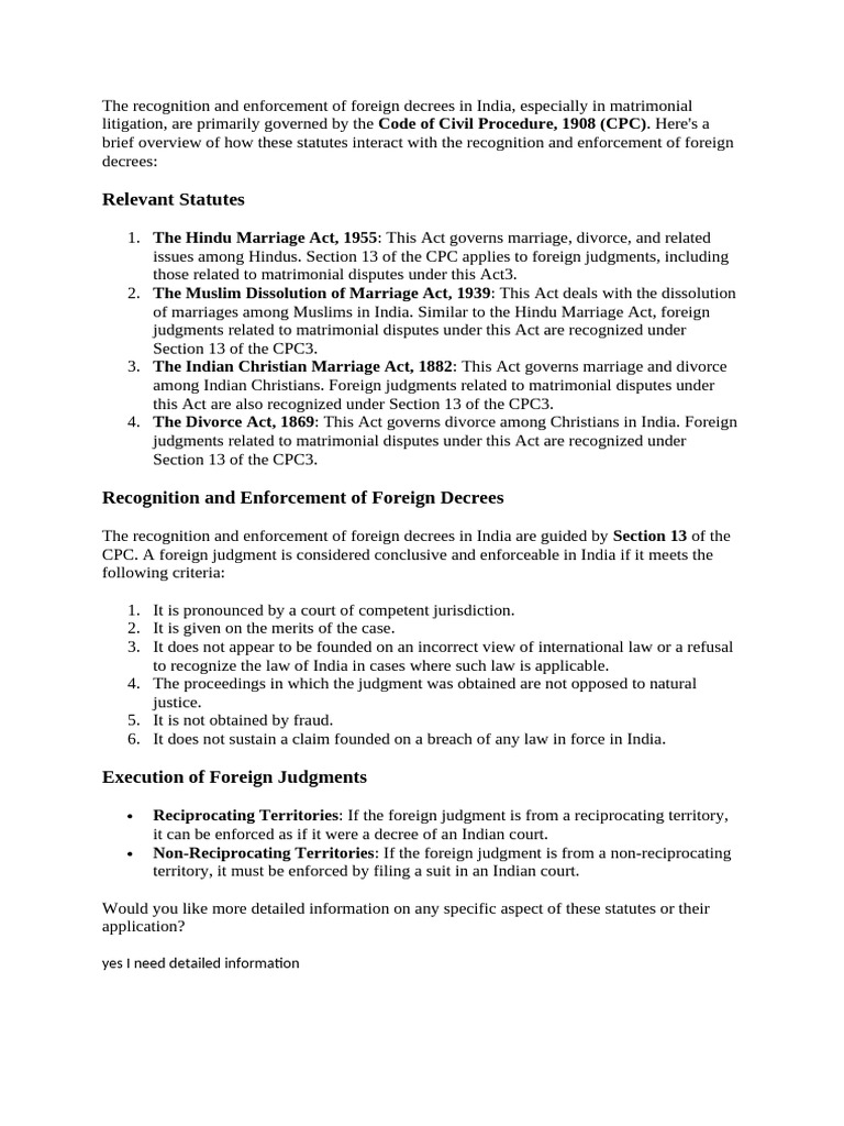 Article - The Recognition Decrees in India | PDF | Judgment (Law) | Divorce