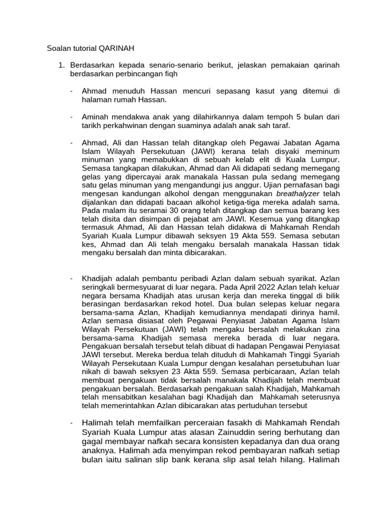 Soalan Tutorial QARINAH | PDF