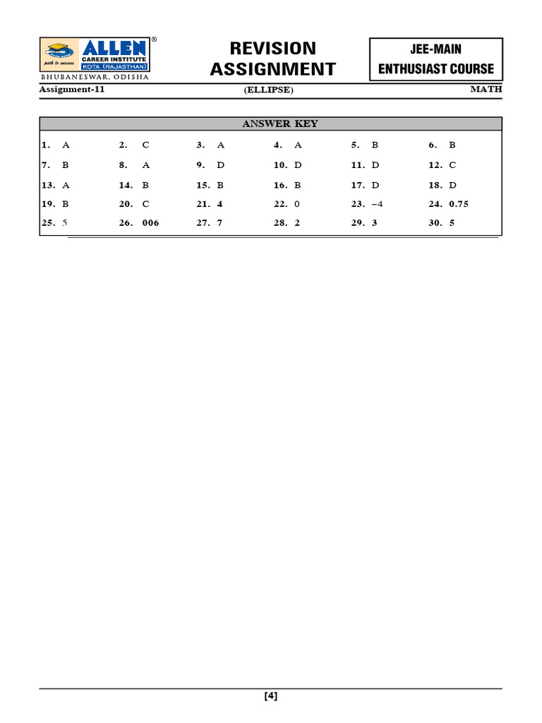 Math Assignment Answer Key | PDF