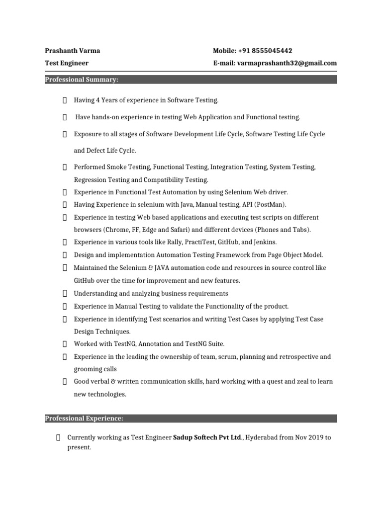 prashanth varma_resume | PDF | Selenium (Software) | Software Testing