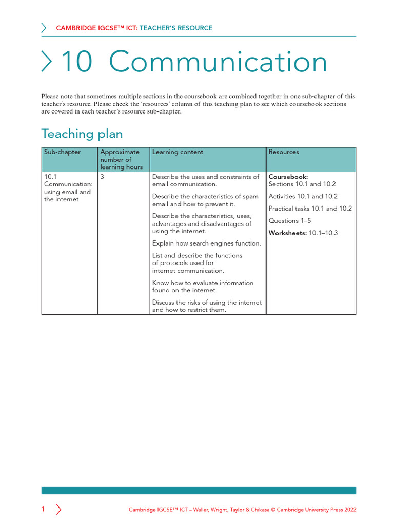 Igcse Ict 3ed TR Teaching Plan 10 | PDF