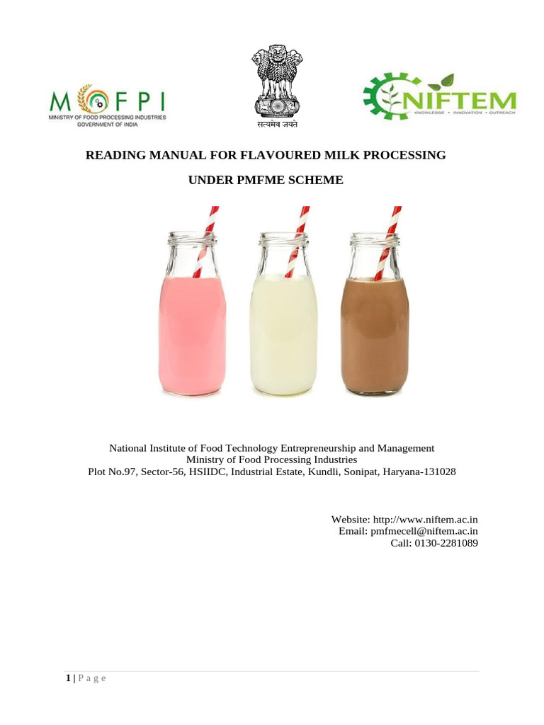 Flavored Milk Processing Manual | PDF | Milk | Dairy
