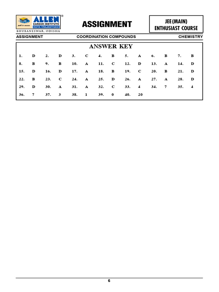 Revision Assignment Coordination Compounds 04-12-2024 KEY | PDF
