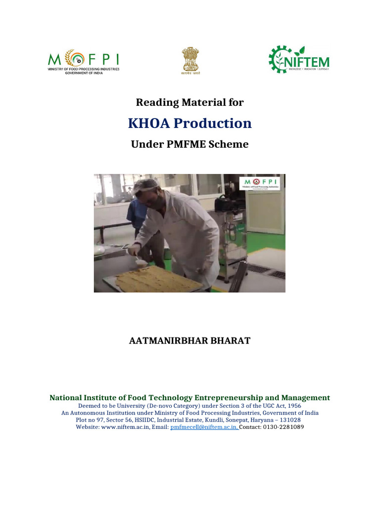 Khoa Manufacturing Guide under PMFME | PDF | Milk | Dairy