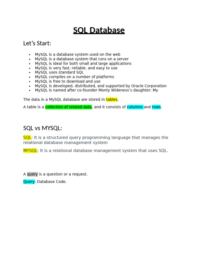MySQL Database Basics and SQL Queries | PDF | Relational Database | My Sql