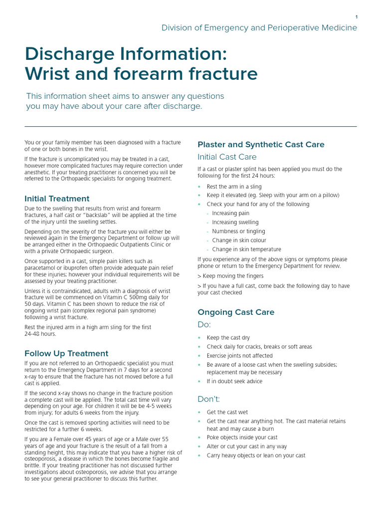 Wrist+and+forearm+fracture+discharge+information+-+SALHN | PDF ...