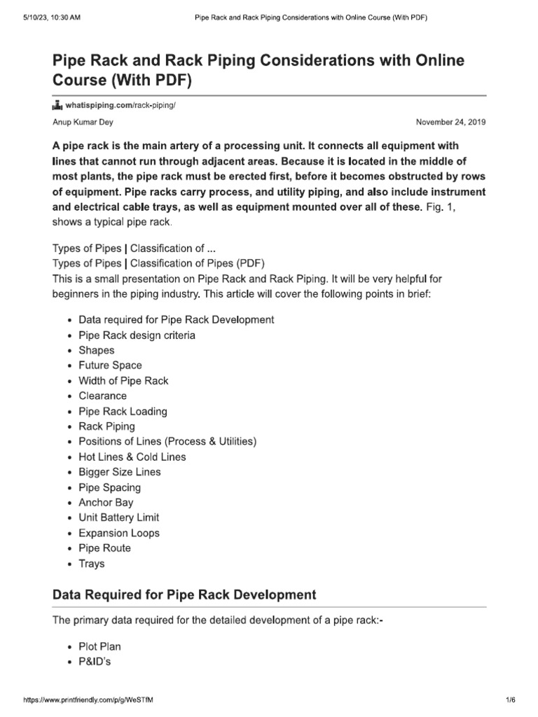 Pipe Rack and Piping Consideration | PDF