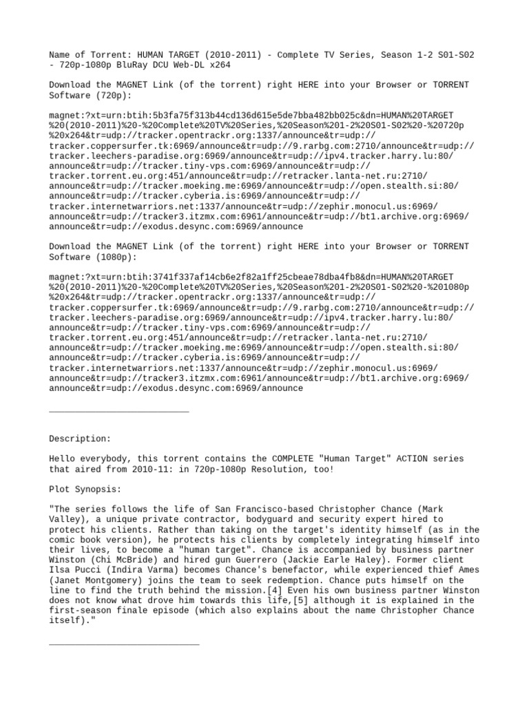 HUMAN TARGET (2010-2011) - Complete TV Series, Season 1-2 S01-S02 ...