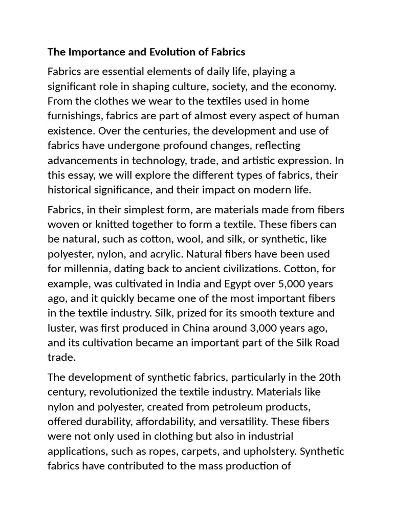 The Importance and Evolution of Fabrics | PDF | Textiles | Fibers