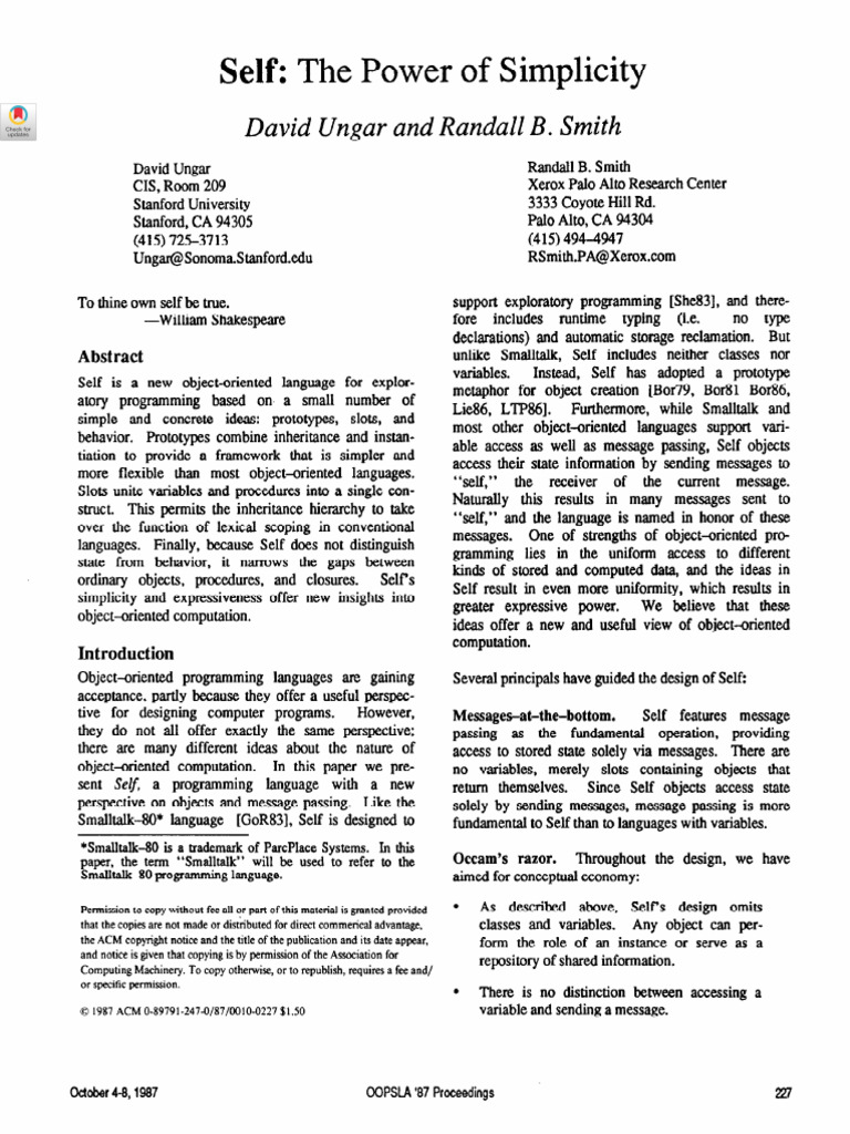 1987-Self The Power of Simplicity | PDF | Class (Computer Programming) | Inheritance (Object ...