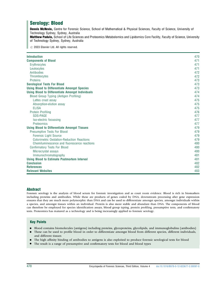 Chapter - Forensic Serology- Encyclopedia of Forensic Science 2023 ...