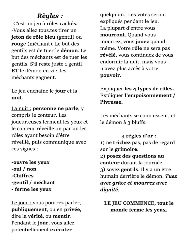 Règles du jeu Blood on the Clocktower | PDF