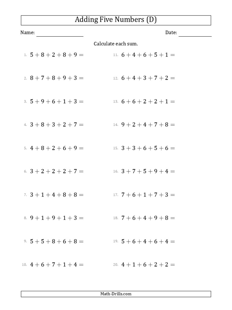 adding_multiple_numbers_1digit_05_addends_004.1566855258 | PDF