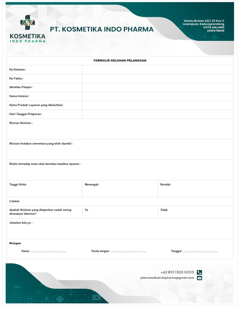 Dummy Template Formulir Keluhan Pelanggan | PDF