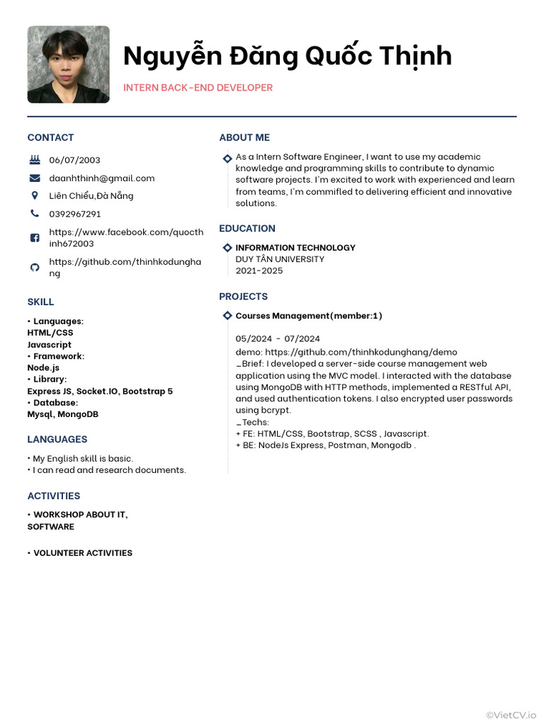 Nguyen Dang Quoc Thinh Intern Back End | PDF