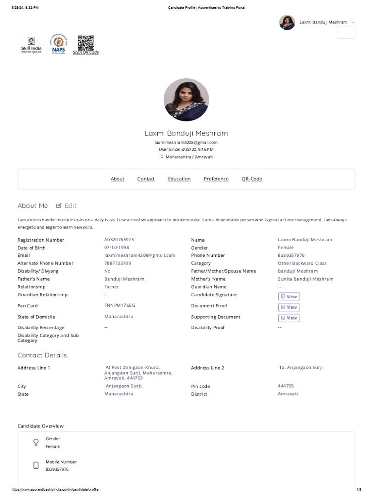 Candidate Profile - Apprenticeship Training Portal-1 | PDF | Qr Code