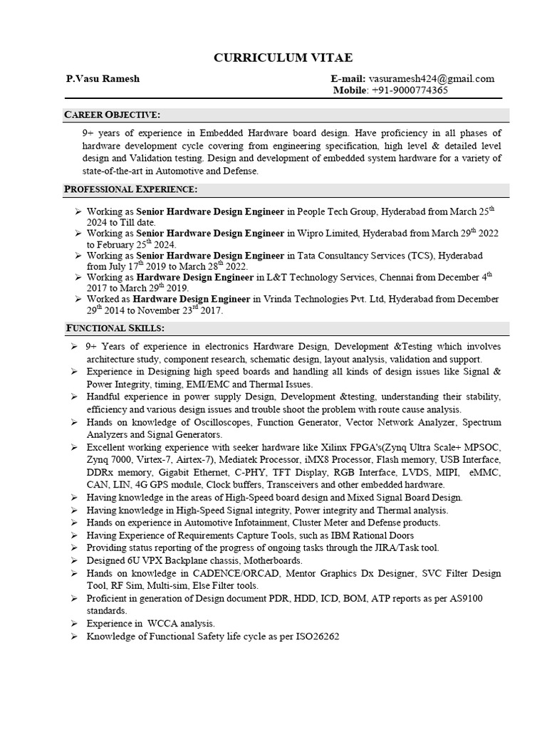 Senior Hardware Design Engineer CV | PDF | Field Programmable Gate ...