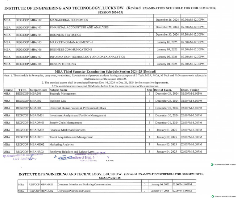Revised Schedule Odd Sem 2024 25 | PDF