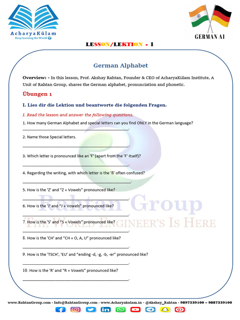 GERMAN A1 Worksheet - 1 | PDF | English Language | Alphabet