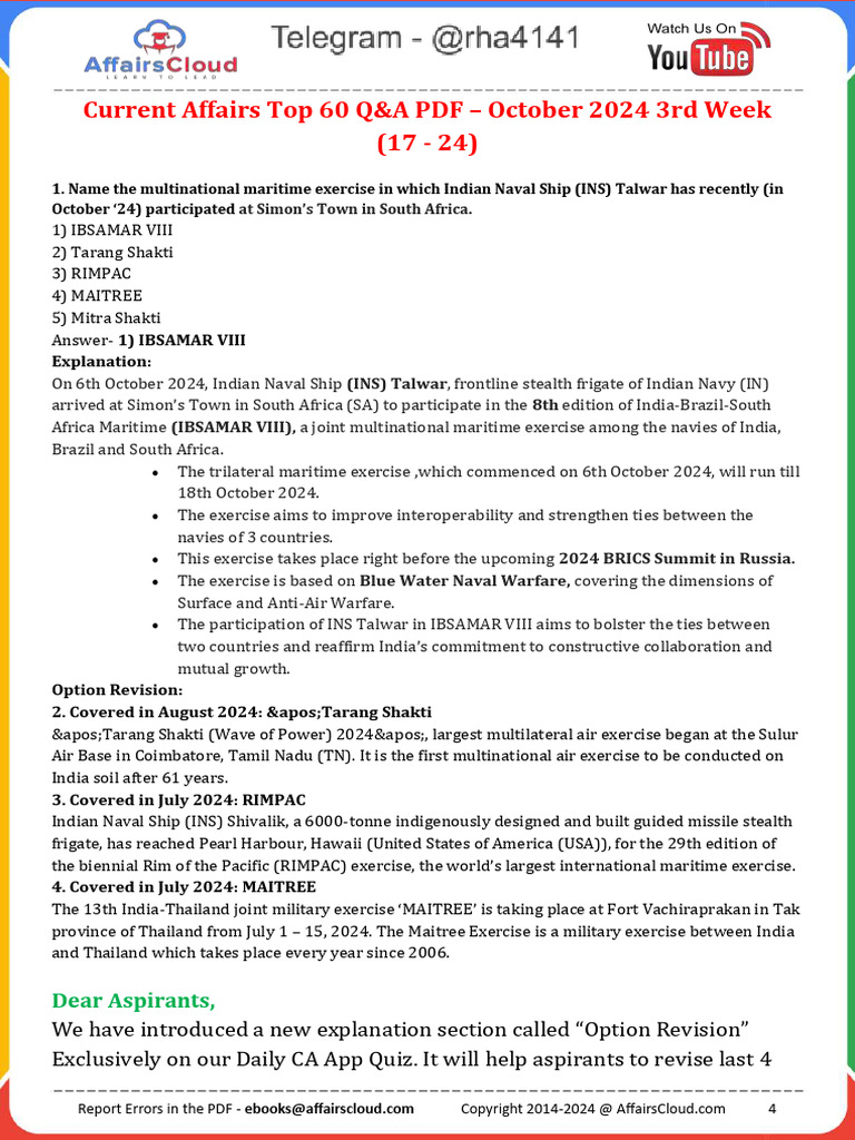 AC Oct 2024 3rd Week Top 60 Q&A English PDF - Watermark | PDF | Laos ...