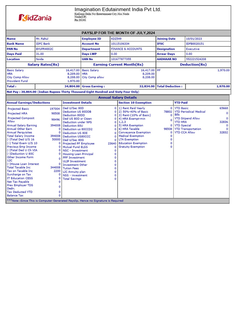 Payslip KDZ549 July 2024 | PDF | Economies | Public Finance