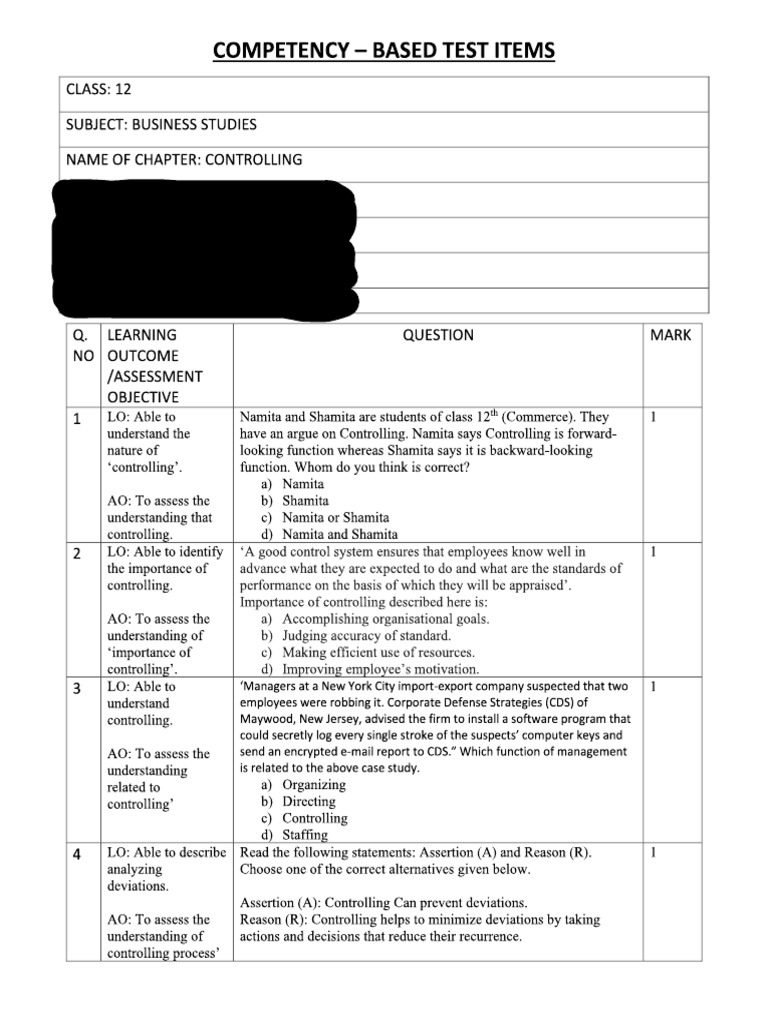 Worksheet CHP 8 Controlling | PDF